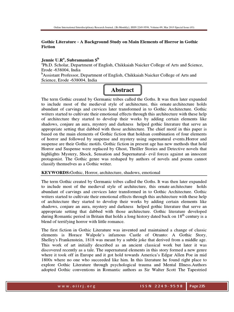 Gothic Literature - A Background Study On Main Elements of Horror in ...