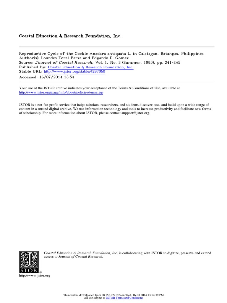 Reproductive Cycle of Cockle in Philippines | PDF | Spawn (Biology ...