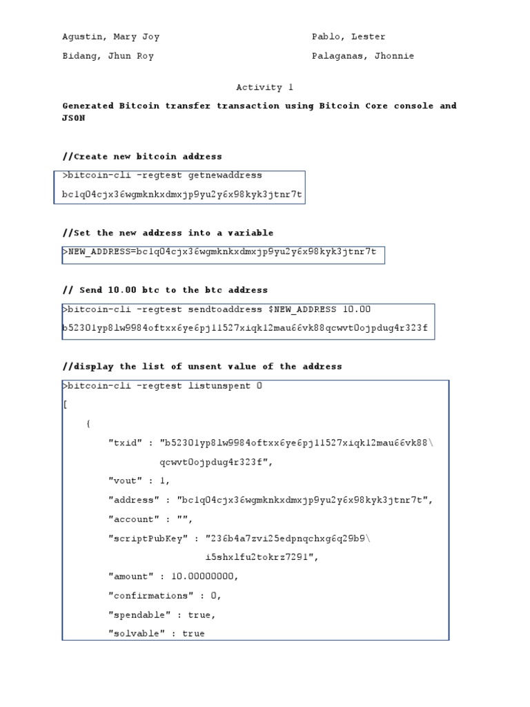 Generated Bitcoin Transfer Transaction Using Bitcoin Core Console and ...
