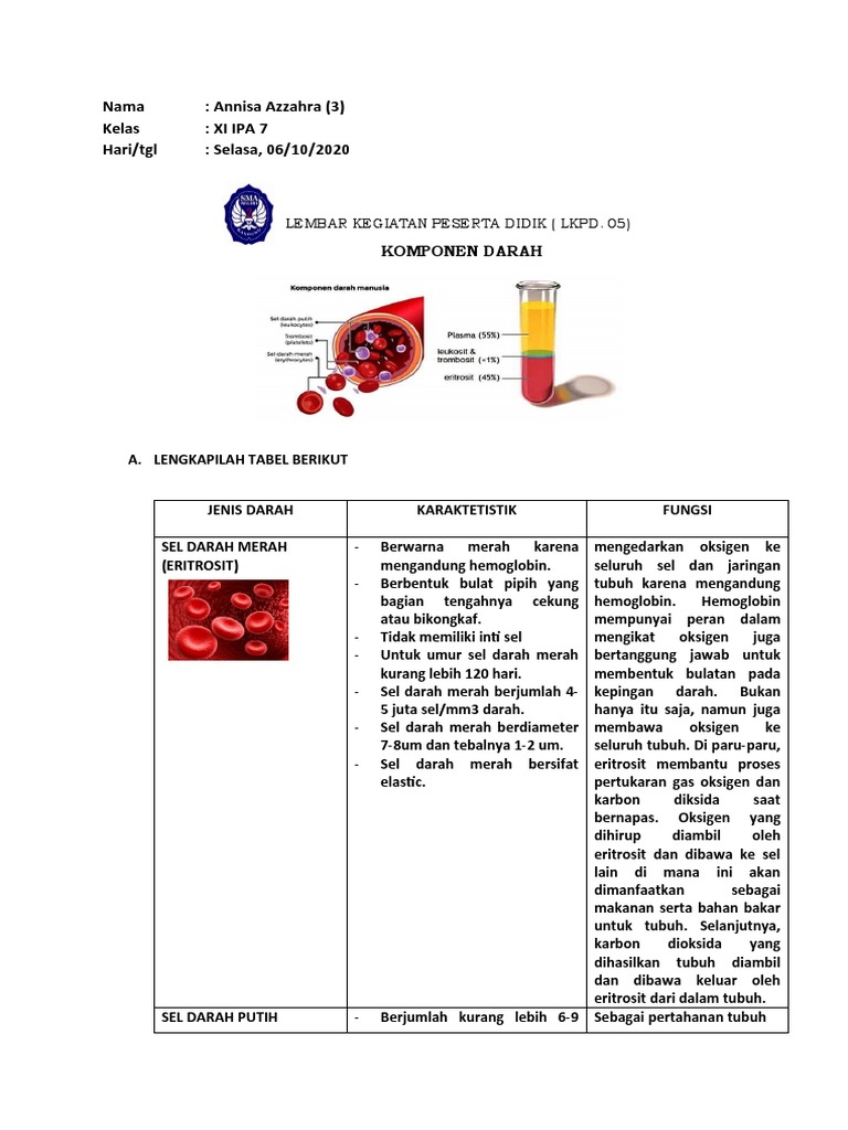 LKPD 05, Komponen Darah | PDF | Sains & Matematika