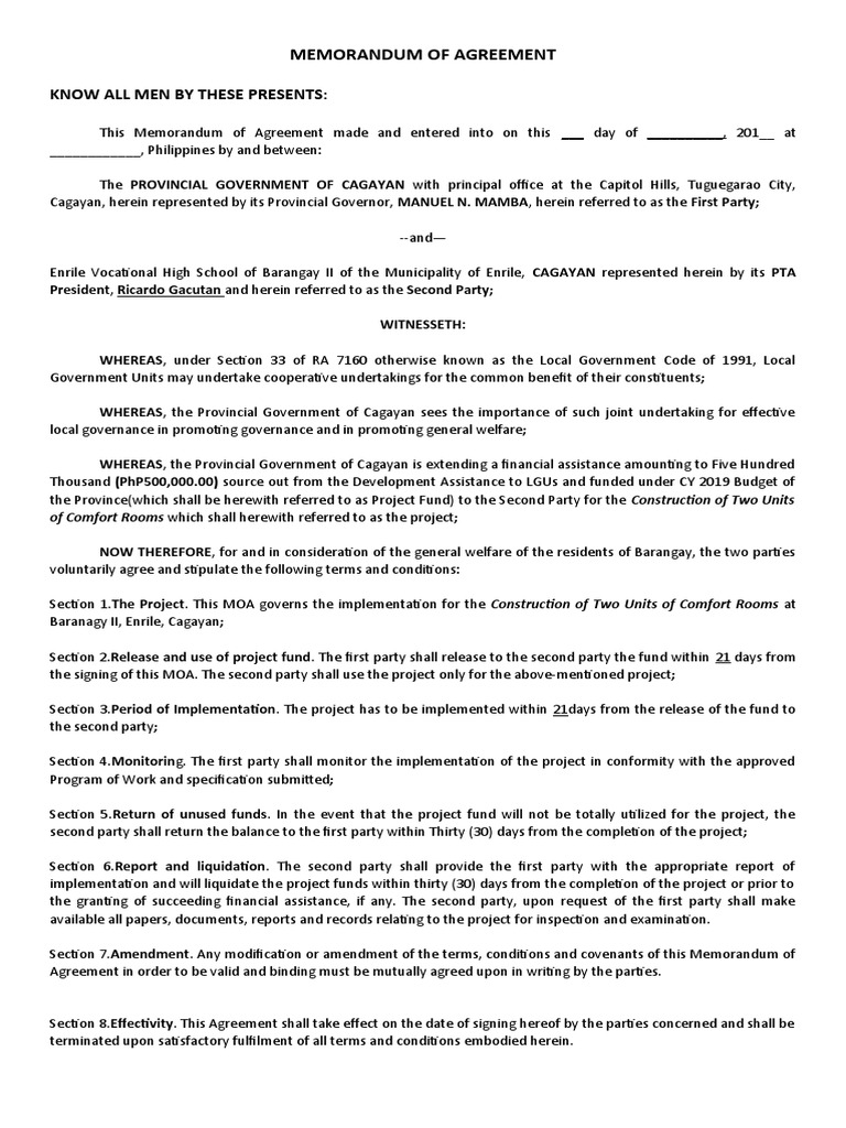 Sample MOA Sample 2 | PDF | Common Law | Justice