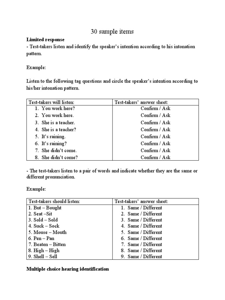 30 Sample Test Items (Pronunciation) | PDF | Multiple Choice | Human ...