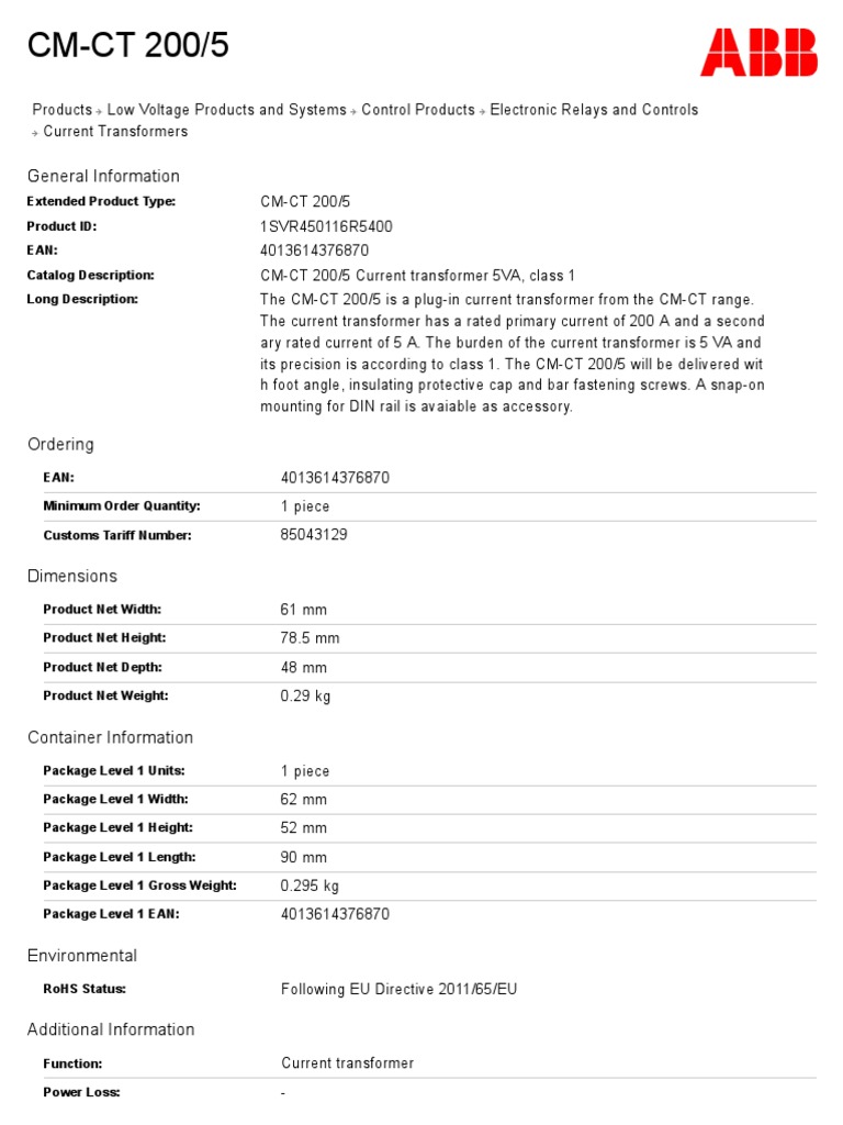 CM-CT 200/5: General Information | PDF | Transformer | Electrical ...