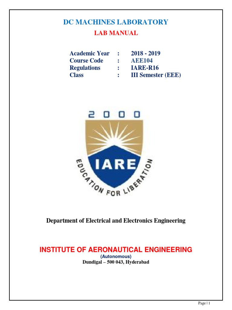DC Machines Lab Manual | PDF | Electric Motor | Electric Generator