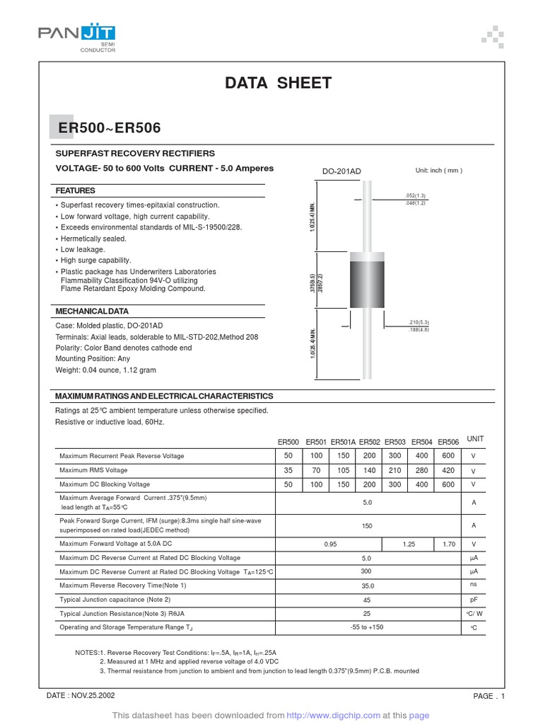 Data Sheet: ER500 ER506 | PDF | Rectifier | Electrical Resistance And Conductance
