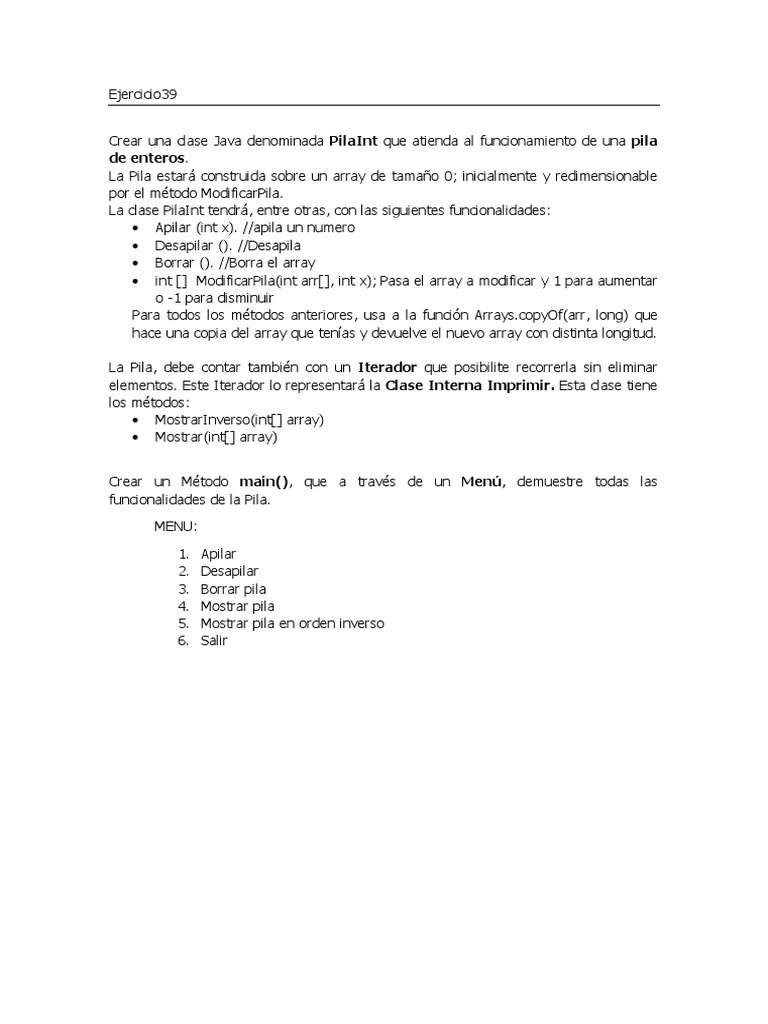 Implementación de Pila en Java | PDF