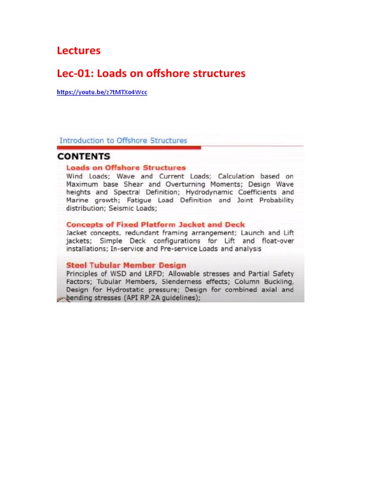 Lectures-Introduction To Offshore Structures | PDF