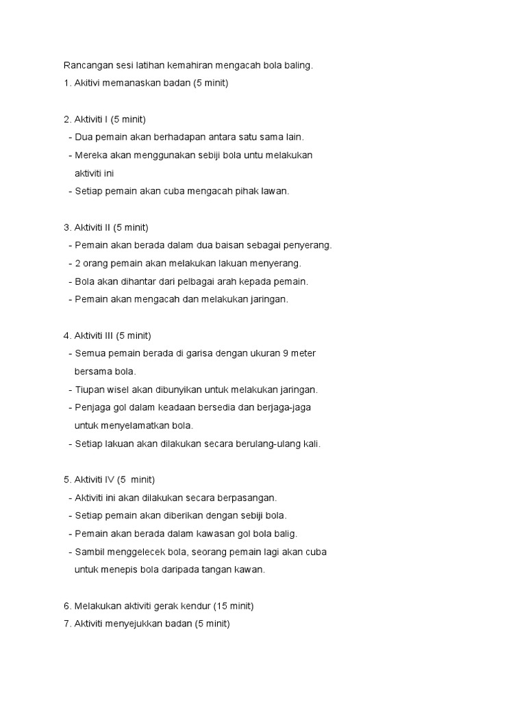 Rancangan Latihan Menggelecek Bola Baling | PDF
