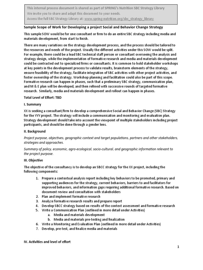 Sample Scope of Work For Developing A Project Social and Behavior ...
