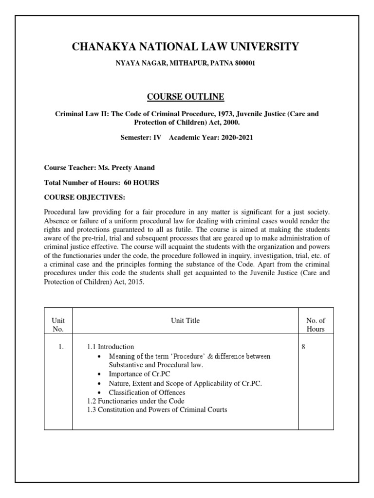 Criminal Law II (Syllabus and Plan) | PDF | Constitutional Law | Justice