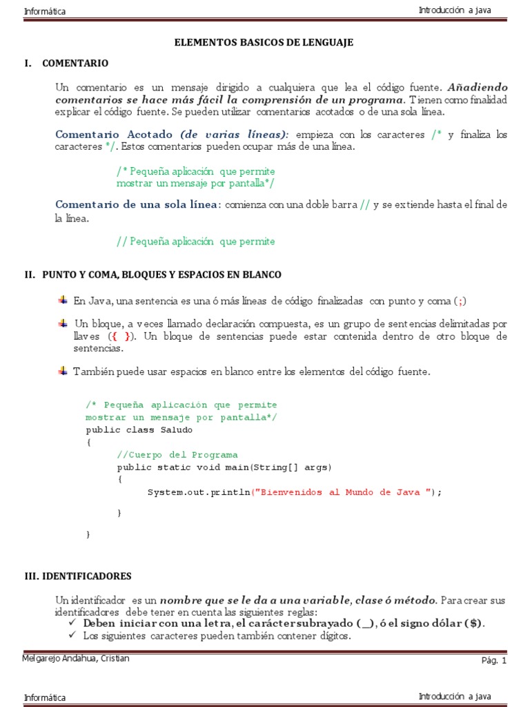 Elementos Basicos Del Lenguaje I | PDF | Java (lenguaje de programación) | Cadena (informática)
