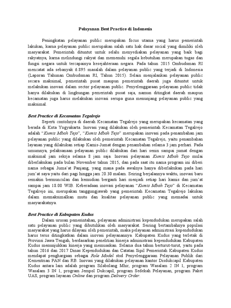Contoh Pelayanan Best Practice Di Indonesia | PDF