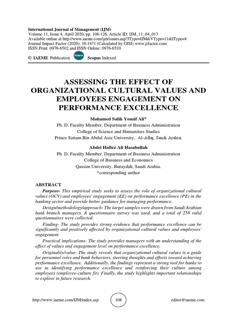 Assessing The Effect of Organizational Cultural Values and Employees ...
