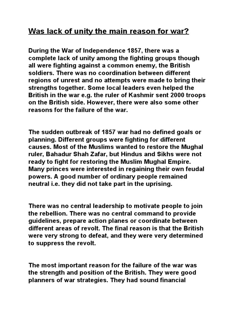 Was Lack of Unity Amongst The Indians The Main Reason For The Failure ...