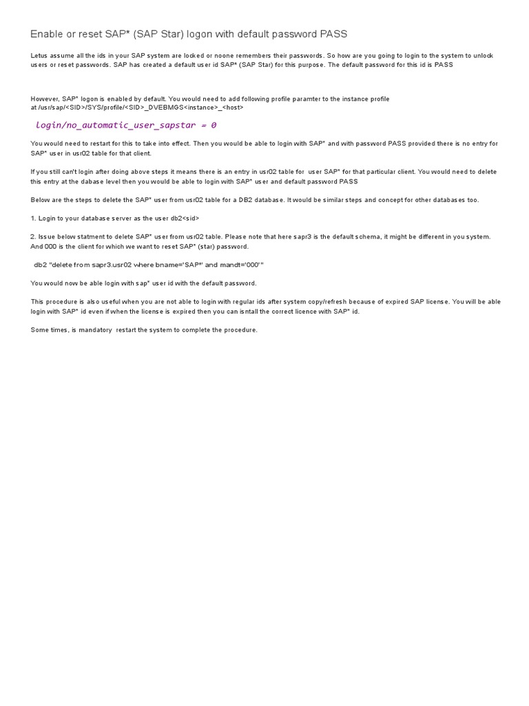 SAP BASIS & LINUX - Enable or Reset SAP - (SAP Star) Logon With Default ...