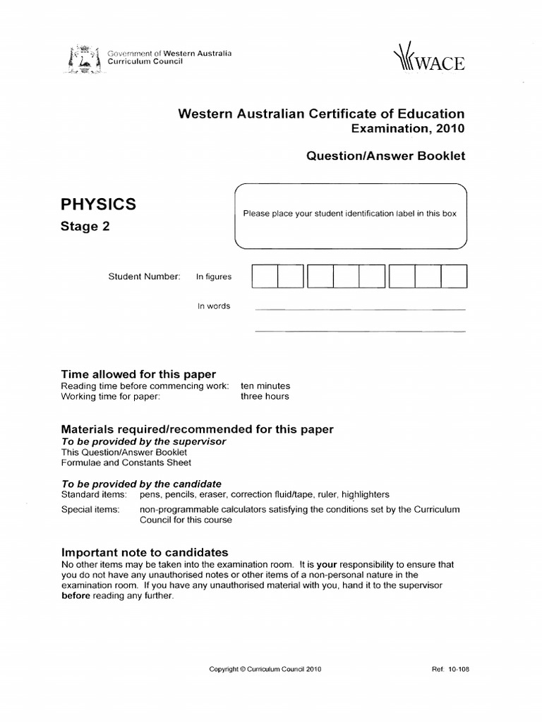 2010 WACE Physics Stage 2 Exam | PDF | Nuclear Reaction | Radioactive Decay