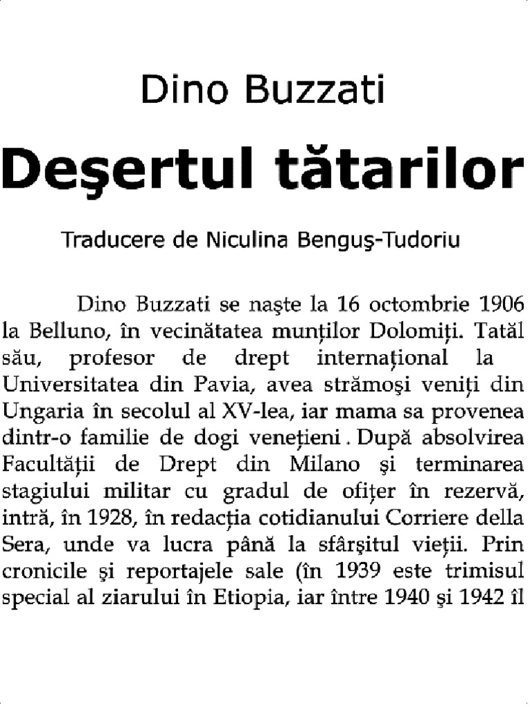 Dino Buzzati - Desertul Tatarilor | PDF