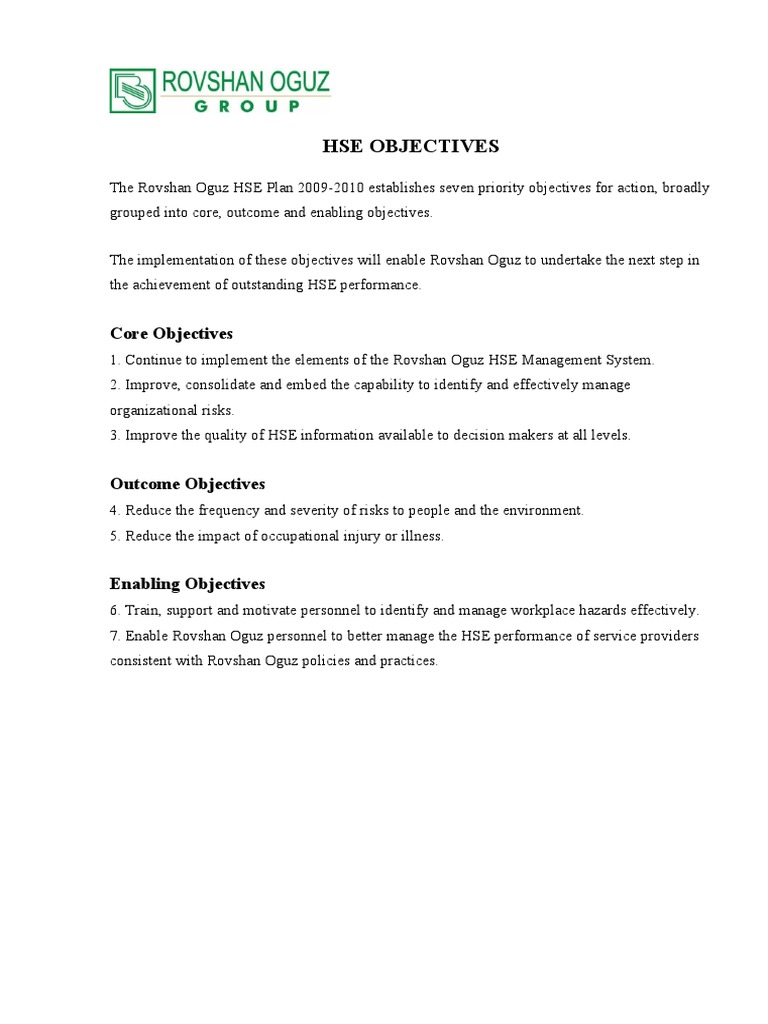 Hse Objectives | PDF
