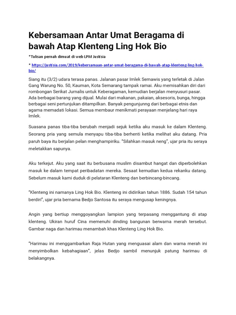 Keharmonian di Klenteng Ling Hok Bio | PDF