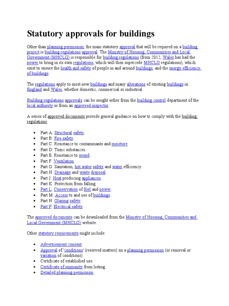 Statutory Approvals For Buildings | PDF | Safety | Business