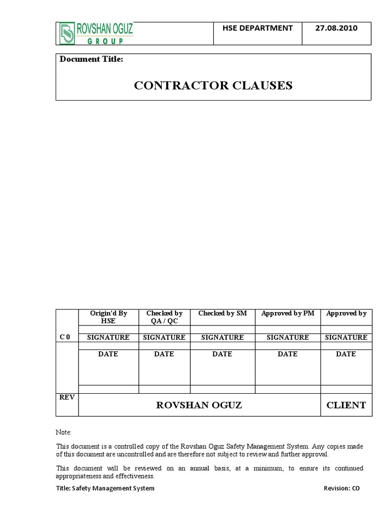 Contractor Clauses | PDF | Employment | Occupational Safety And Health