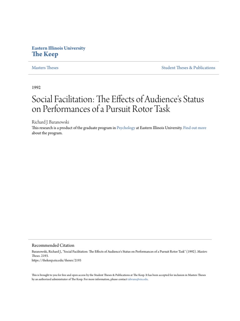 Social Facilitation: The Effects of Audience's Status On Performances ...