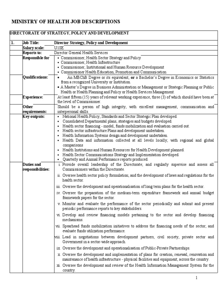 19.7.18 - Ministry of Health Job Descriptions - 0 | PDF | Health ...