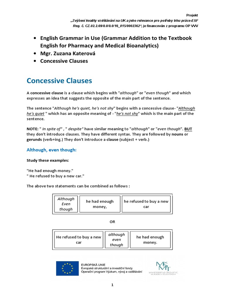 Concessive Clauses and Connectors | PDF | Clause | Sentence (Linguistics)