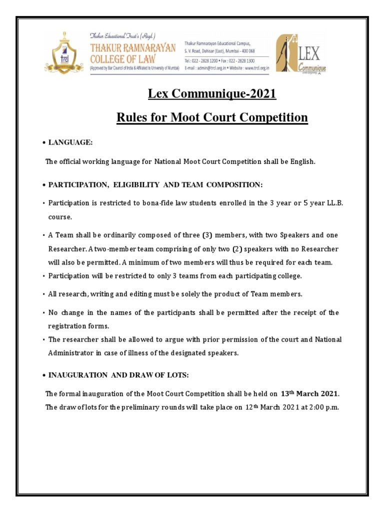 Rules For Moot Court Competition 2021. | PDF | Precedent | Justice