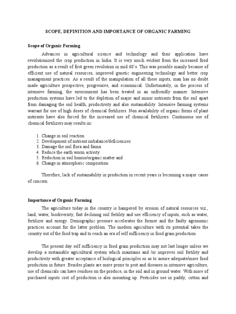 Scope, Definition and Importance of Organic Farming Scope of Organic ...