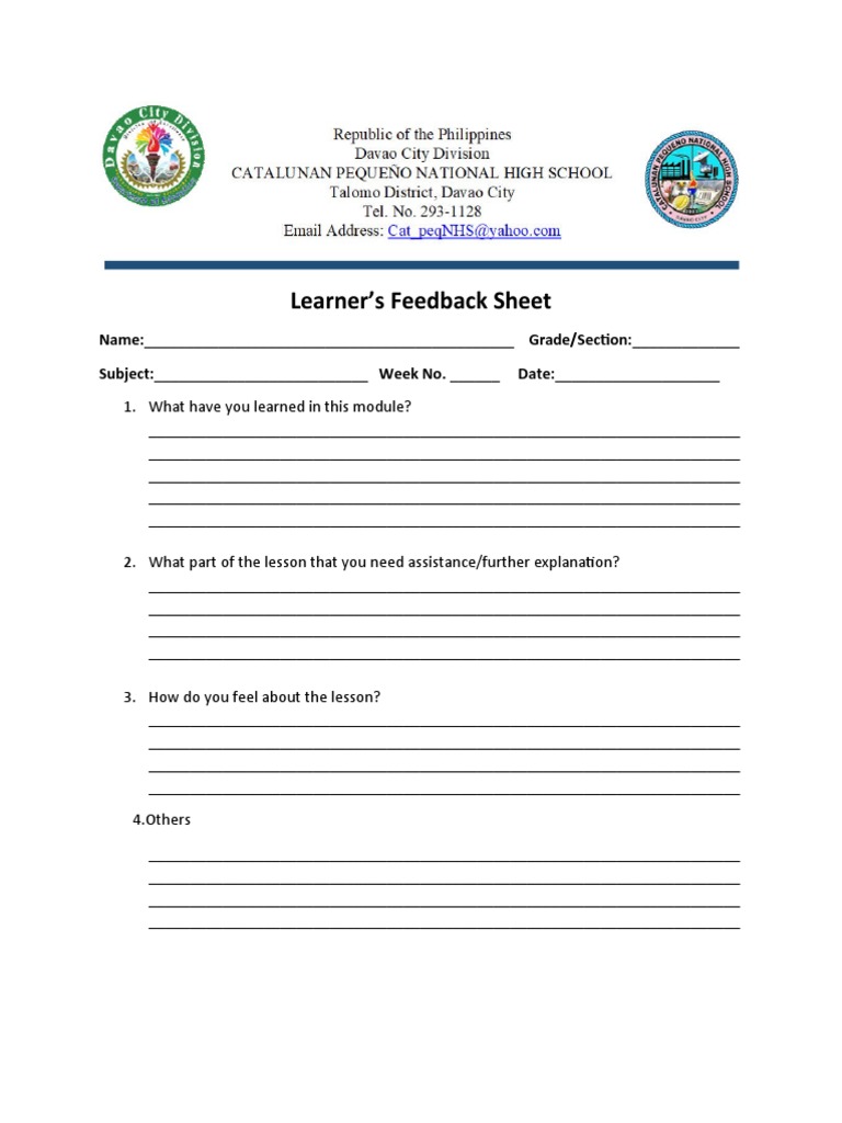 Learner Feedback Sheet Template | PDF | Career & Growth