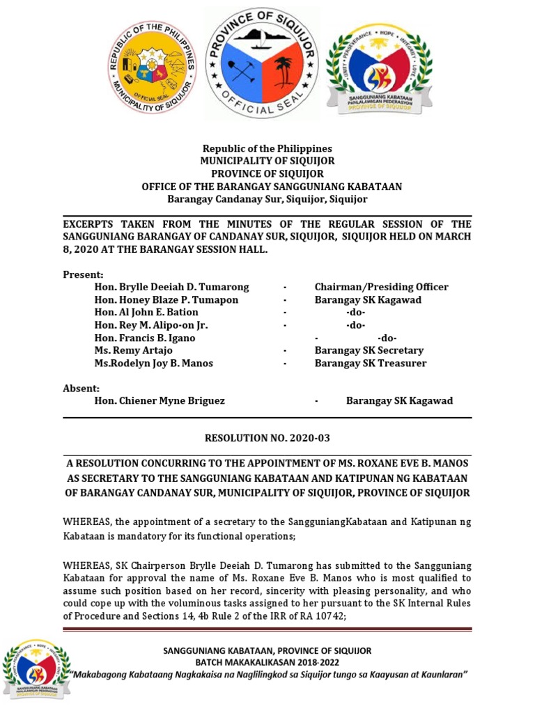 Resolution 3 and 4 Concurring To The Appointment | PDF | Local ...