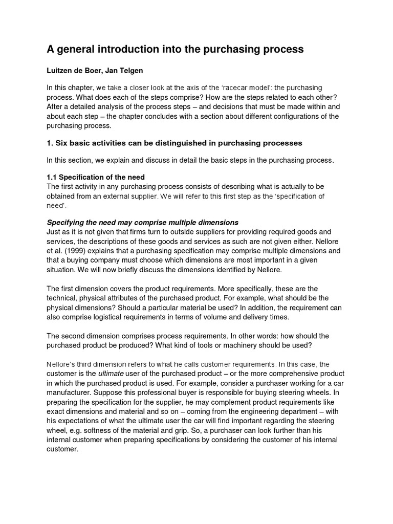 A General Introduction Into The Purchasing Process (Boer & Telgen ...
