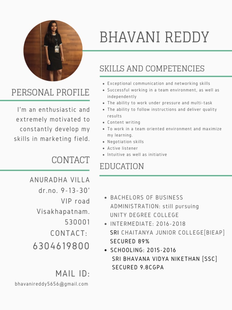 Mint Green Lines Photo Modern Resume | PDF | Human Nature | Cognition