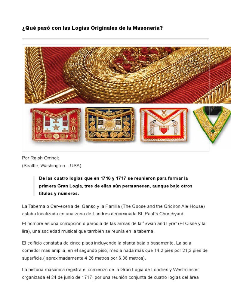 Historia de las Logias Originales Masónicas | PDF | Masonería ...