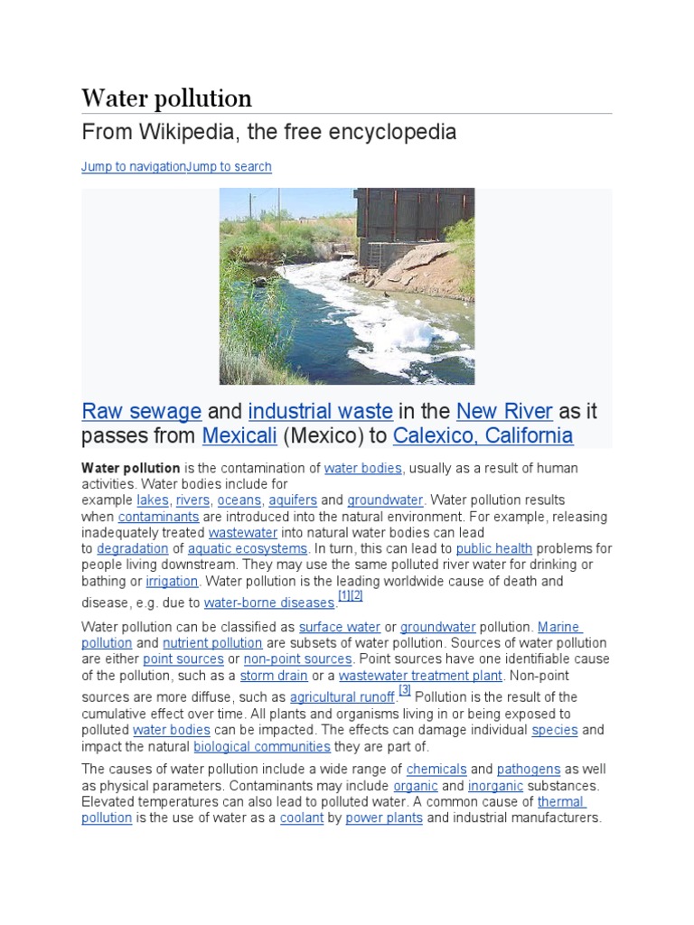 Water Pollution: From Wikipedia, The Free Encyclopedia | PDF | Water ...