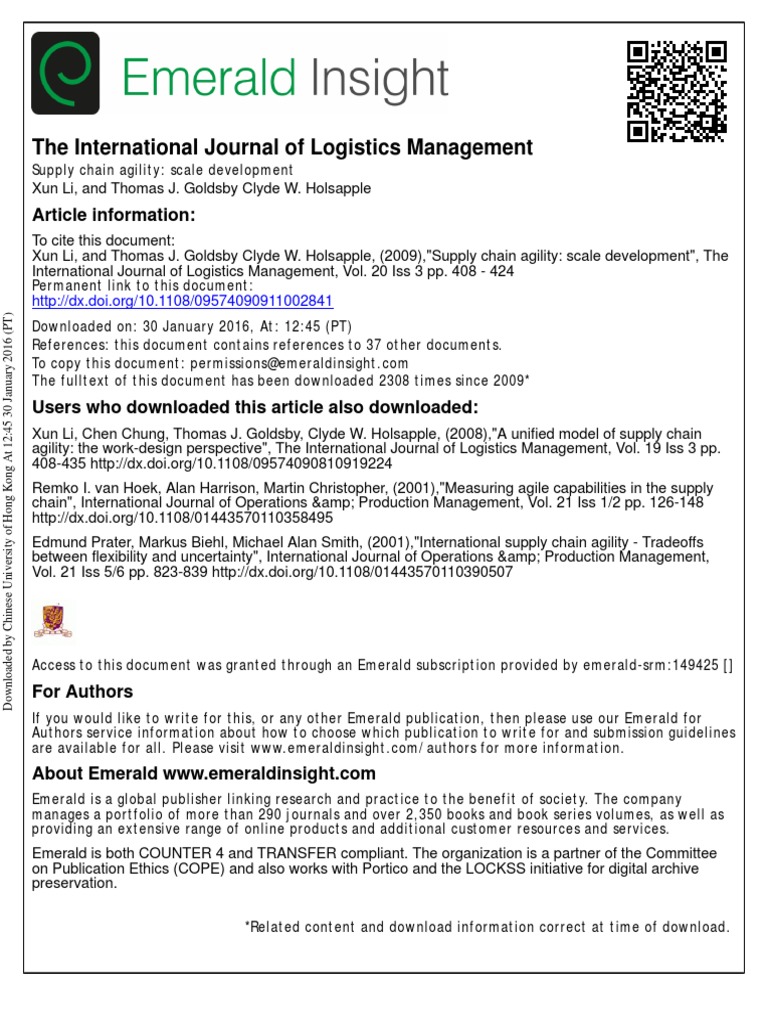 The International Journal of Logistics Management: Article Information ...