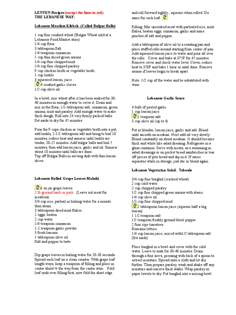 Recipes Lebbo | PDF | Lent | Fasting