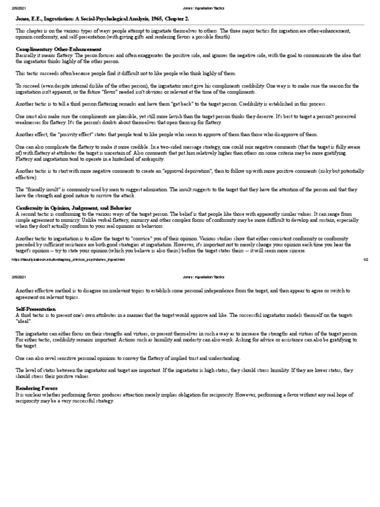 Jones, E.E., Ingratiation: A Social-Psychological Analysis, 1965 ...