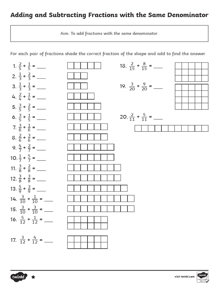 Adding and Subtracting Fractions Worksheet | PDF | Arithmetic | Notation