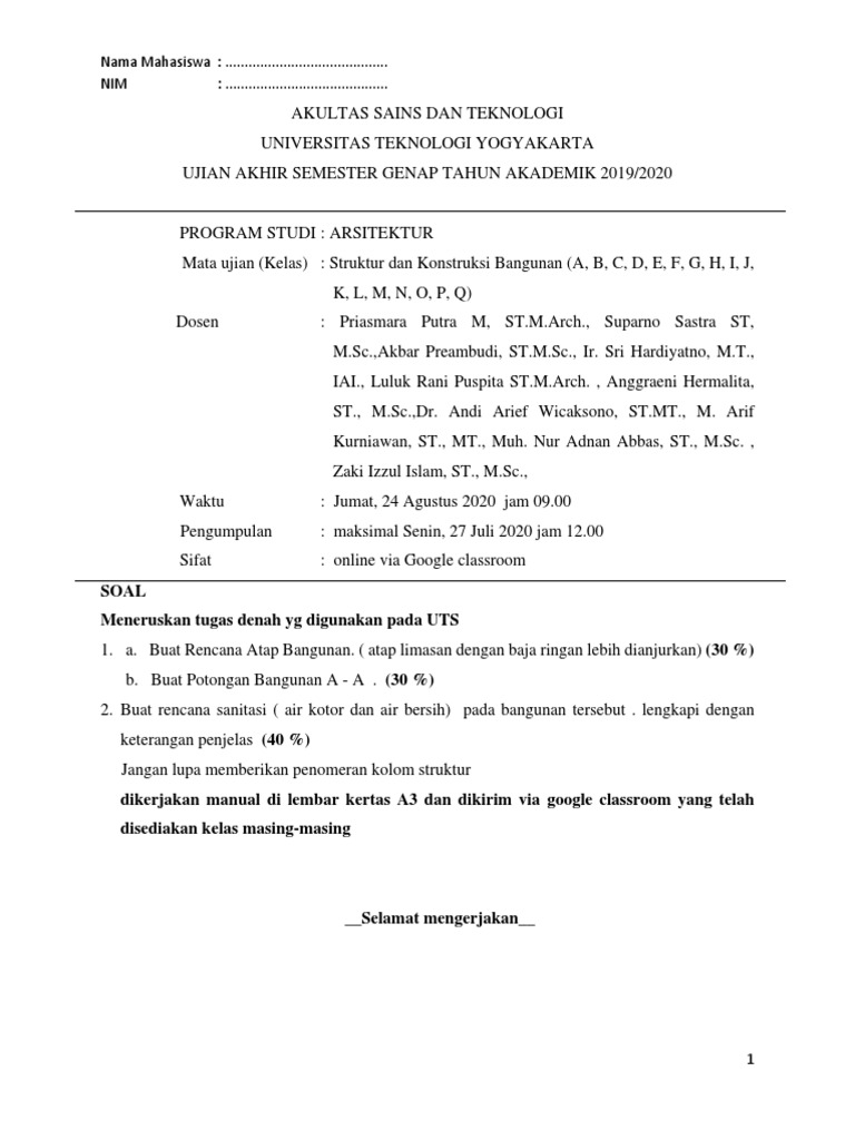 Nama Mahasiswa: .......................................... NIM ...