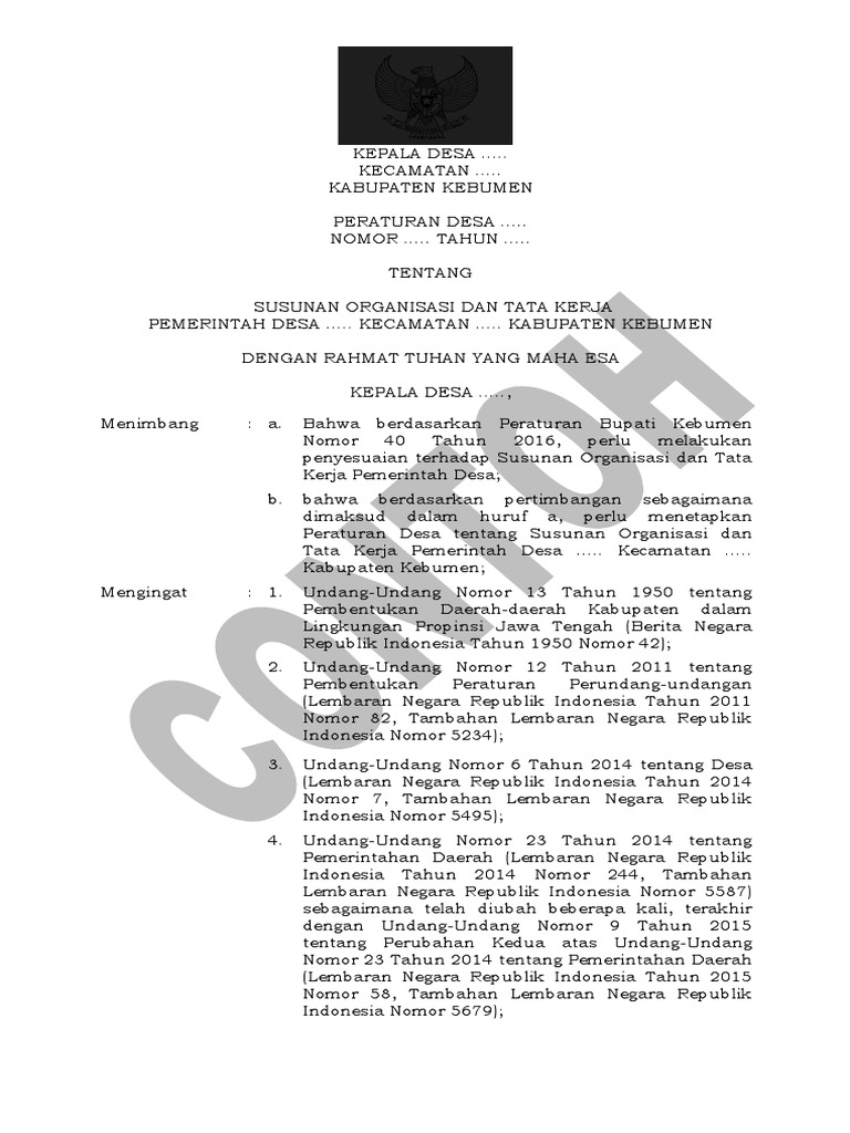 Struktur & Tata Kerja Desa Kebumen | PDF