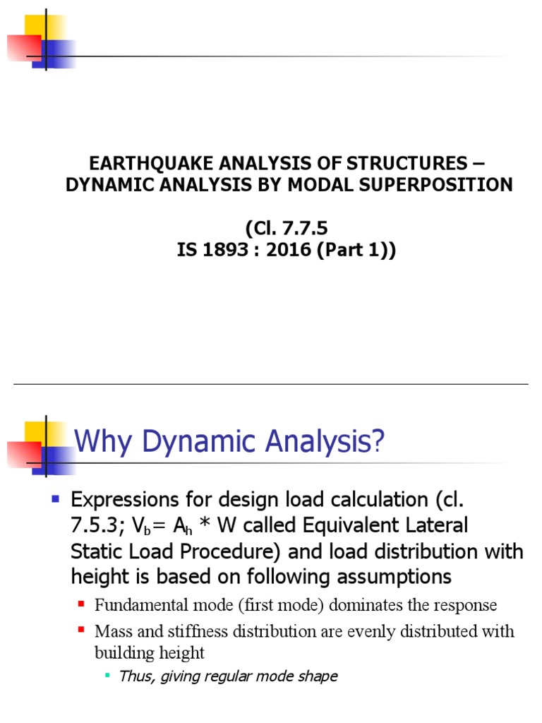 Dyanmic Analysis - IS 1893 - THEORY AND FORMULAS | PDF | Classical ...