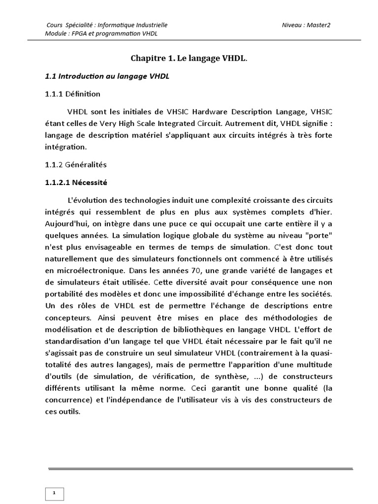 Chapitre 1 | PDF | VHDL | Langage de programmation