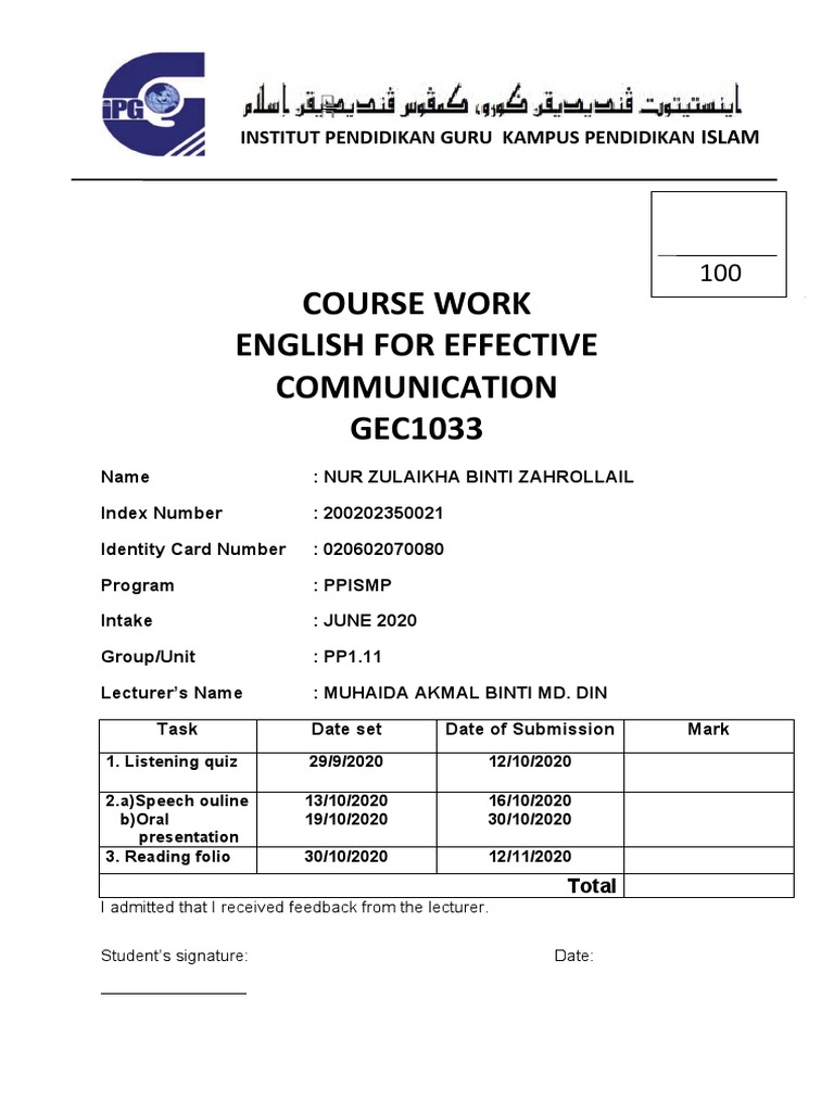 Gec1033 Efec Task 3 Reading Folio Individual | PDF | Teachers | English ...