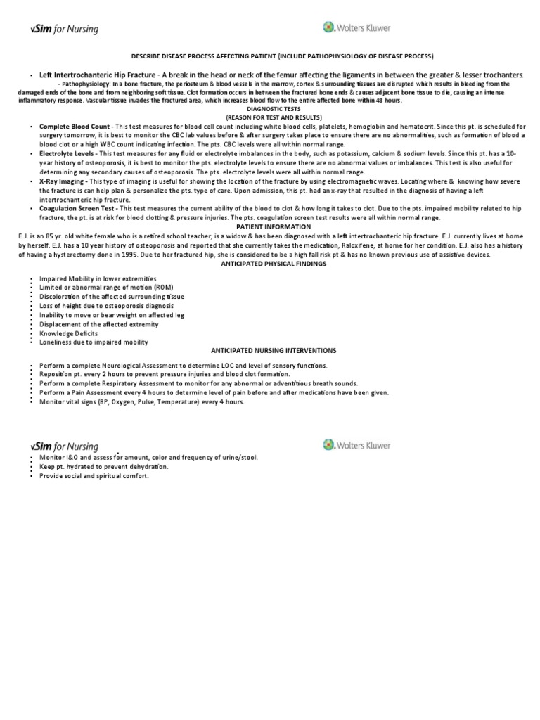Edith Jacobson's Hip Fracture Care Plan | PDF | Bone | Opioid