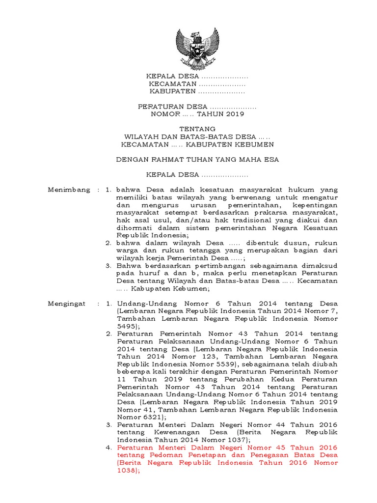 Contoh Perdes Batas Desa | PDF