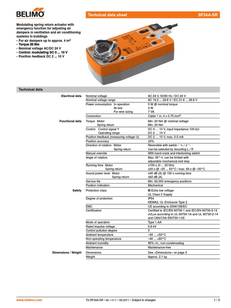 Technical Data Sheet SF24A-SR | PDF | Switch | Electric Motor