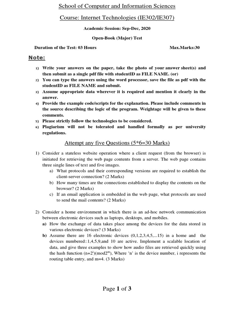 Attempt Any Five Questions (5 6 30 Marks) | PDF | World Wide Web ...