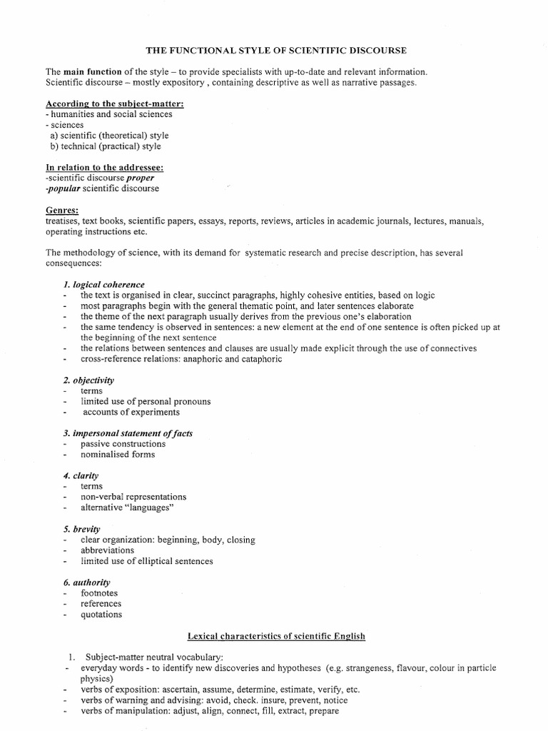 Characteristics and Stylistic Features of Scientific Discourse | PDF ...